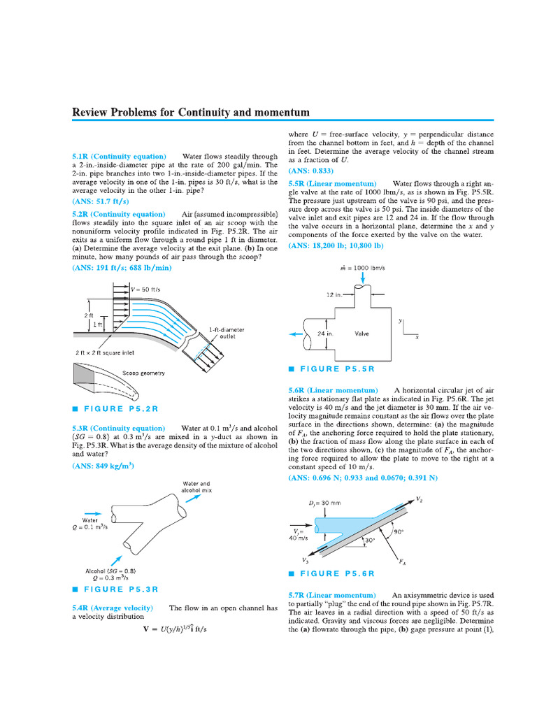 Review Problems Solutions Continuity Momentum | PDF