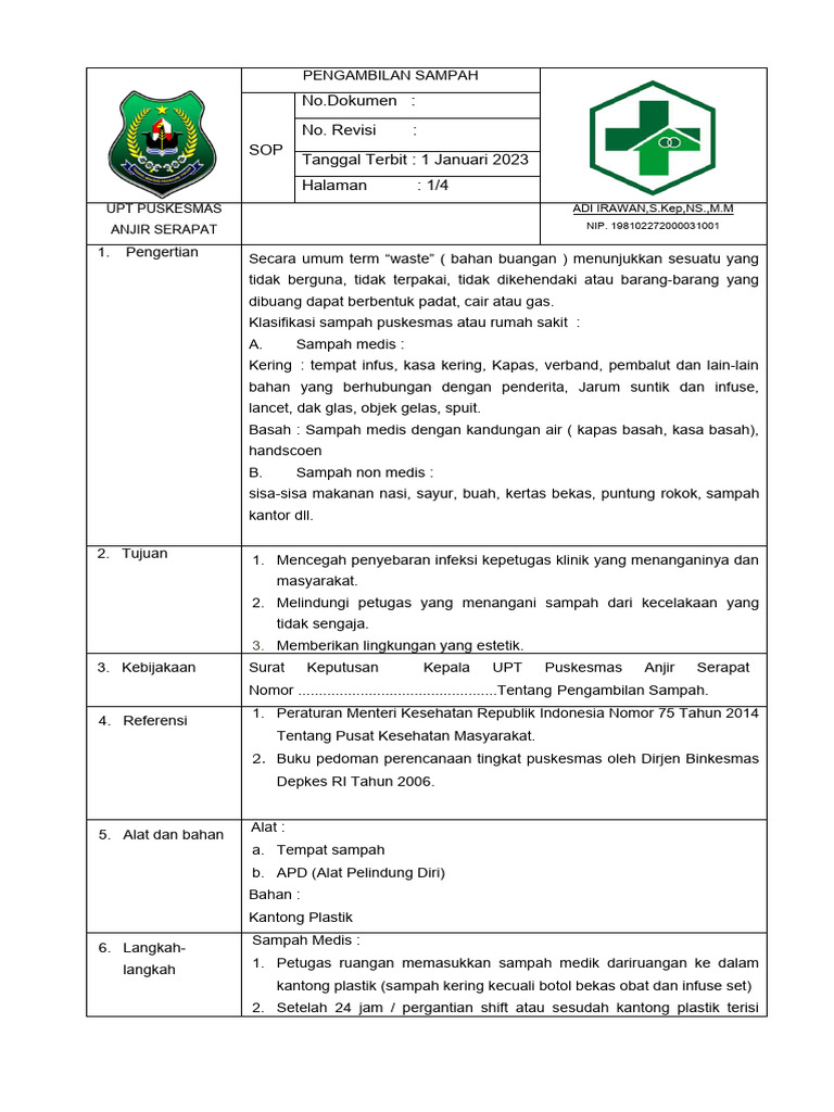 SOP PENGAMBILAN SAMPAH | PDF