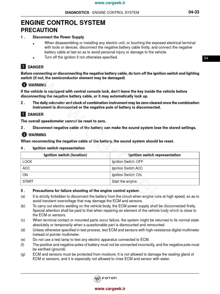 Engine Control System FOTON - Tunland | Download Free PDF | Electrical Connector | Switch