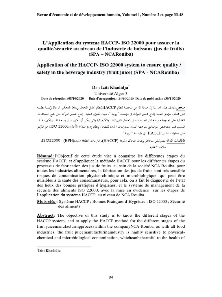 L'Application Du Système HACCP - IsO 22000 Pour Assurer La | PDF