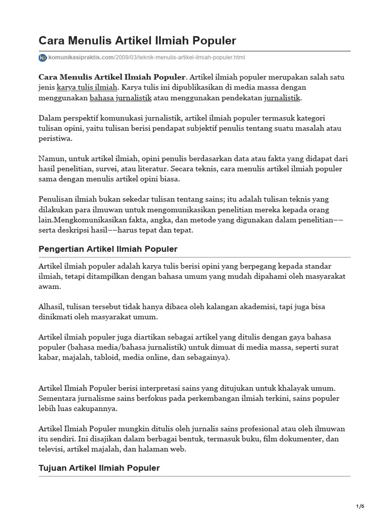 Cara Menulis Artikel Ilmiah Populer Pdf
