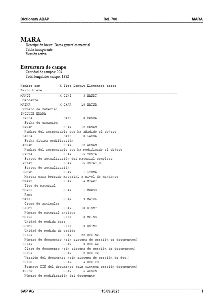 MARA | PDF | Informática | Sap Se