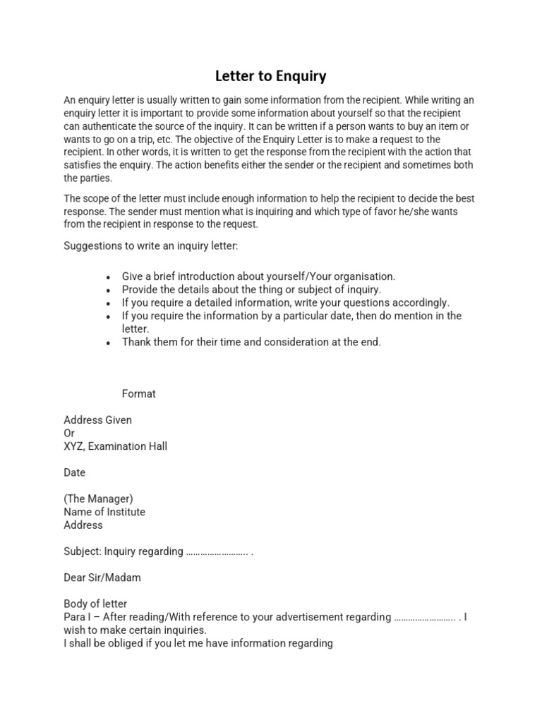 Letter To Enquiry | PDF