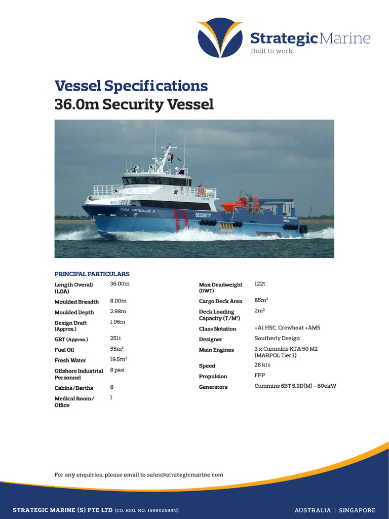 H332 36.0m Security Vessel Spec Sheet | PDF