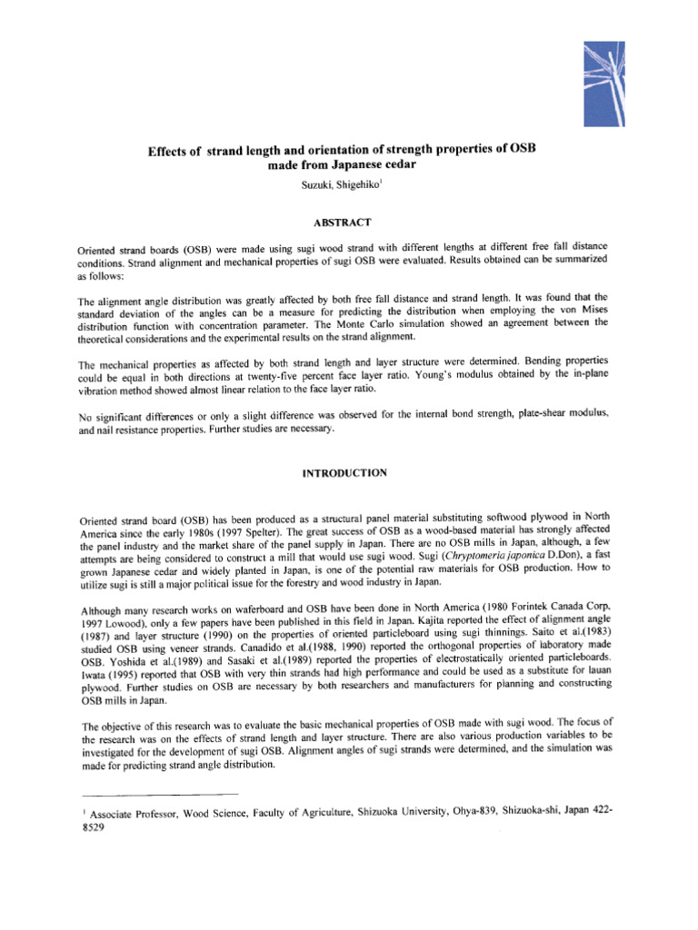 Effects of Strand Length and Orientation of Strength Properties of OSB ...