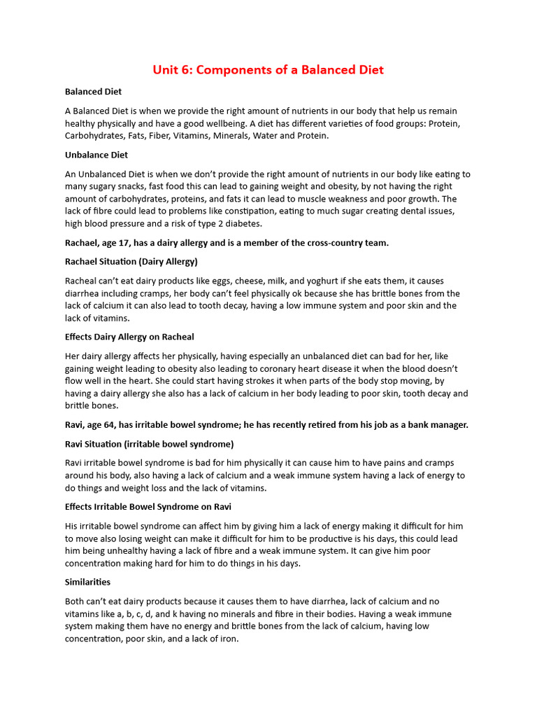 Unit 6 Components of A Balanced Diet | PDF | Healthy Diet | Diet ...