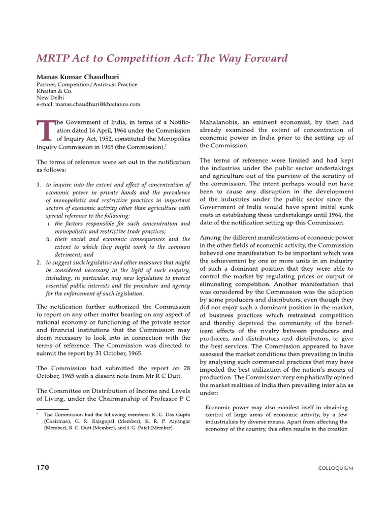MRTP & Competition Act | PDF