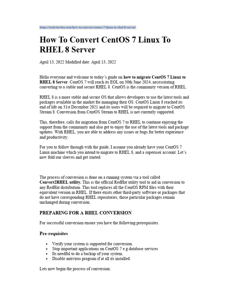 How To Convert CentOS 7 Linux To RHEL 8 Server | PDF How To Convert CentOS 7 Linux To RHEL 8 Server | PDF
