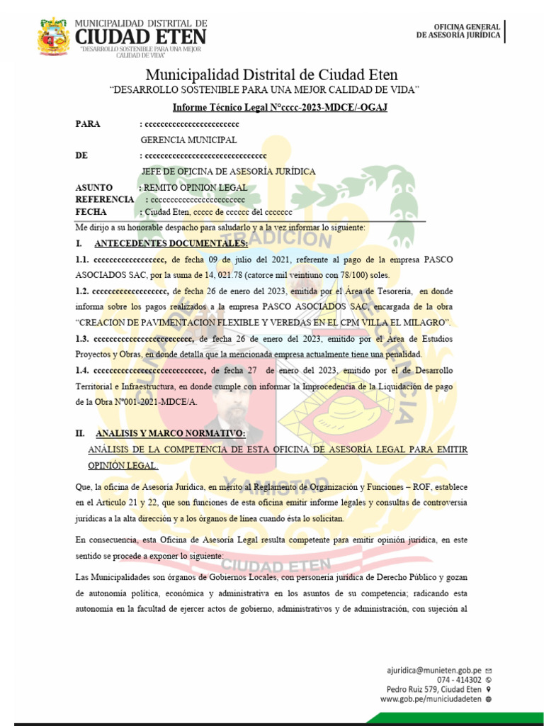 Informe Tecnico Legal N°059 - 2023 - Opinion Legal Sobre Improcedencia de Liquidacion de Pago. | PDF