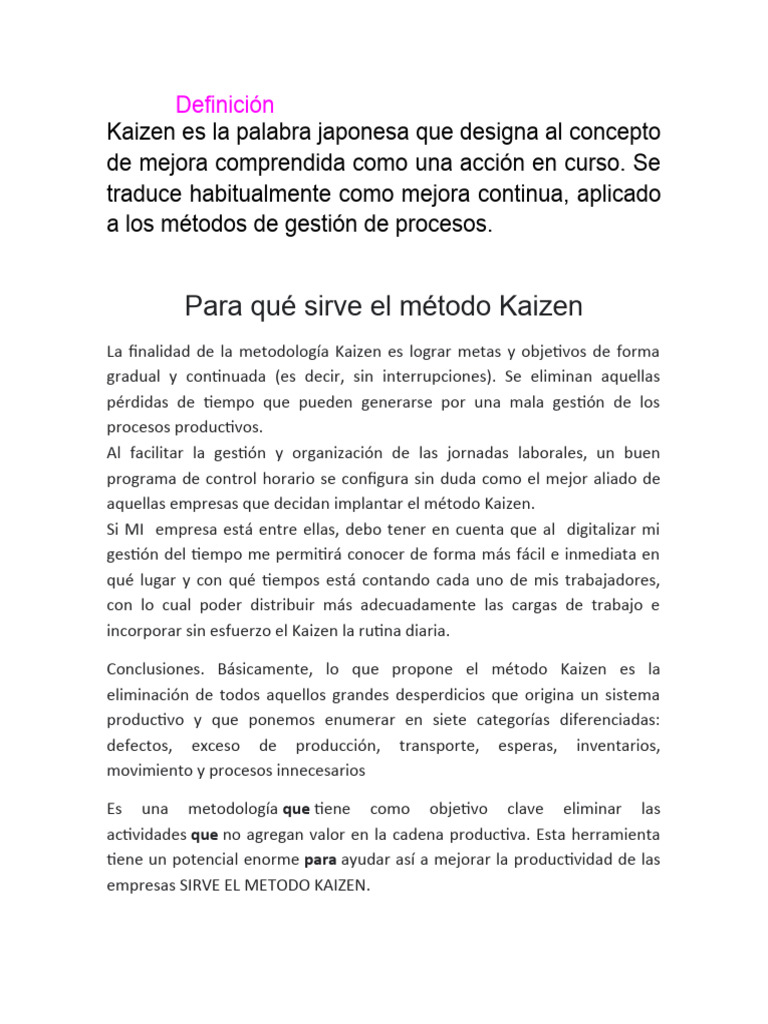 Metodo Kaizen | Descargar gratis PDF | Business | Producción y fabricación