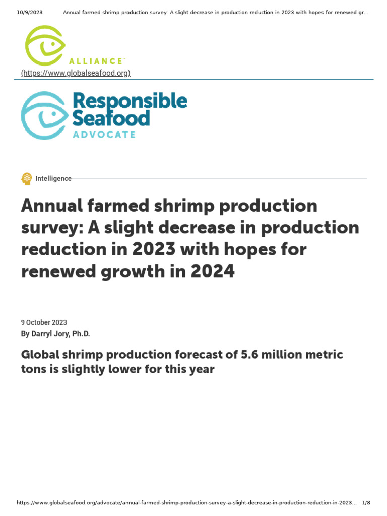 Annual Farmed Shrimp Production Survey A Slight Decrease in Production Reduction in 2023 With ...