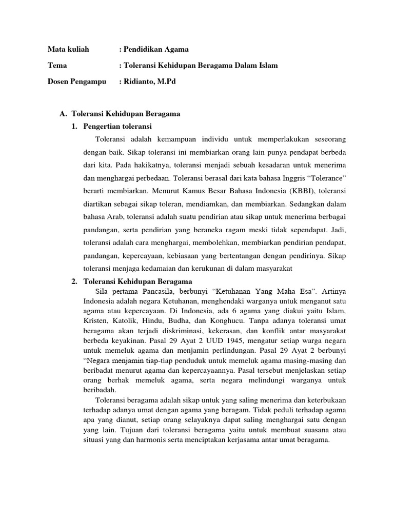 Toleransi Kehidupan Beragama Dalam Islam | PDF