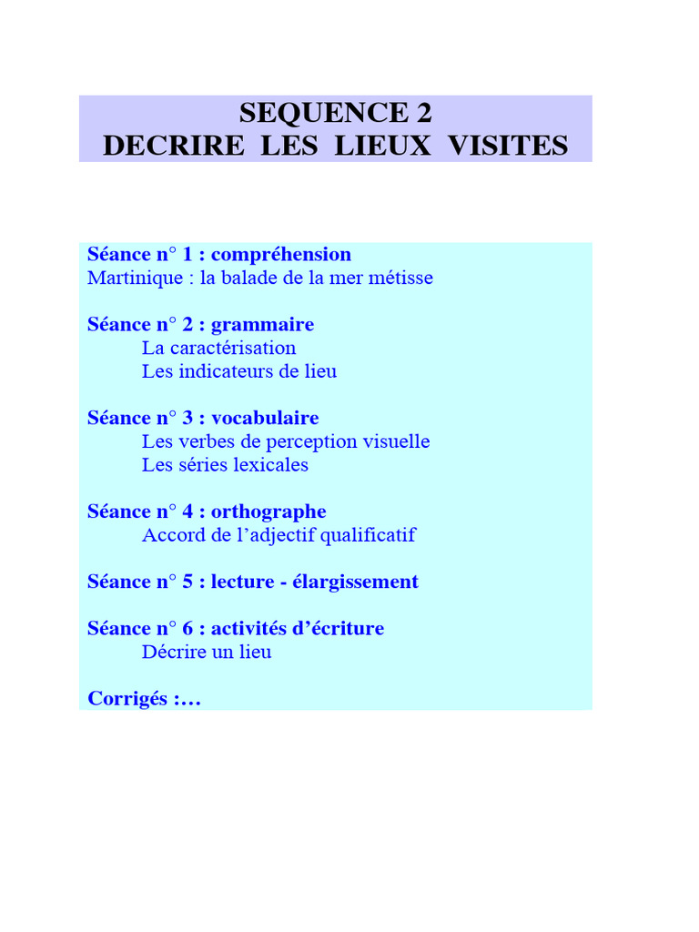 Verbes de perception et description des lieux | PDF | Pronom | Serre