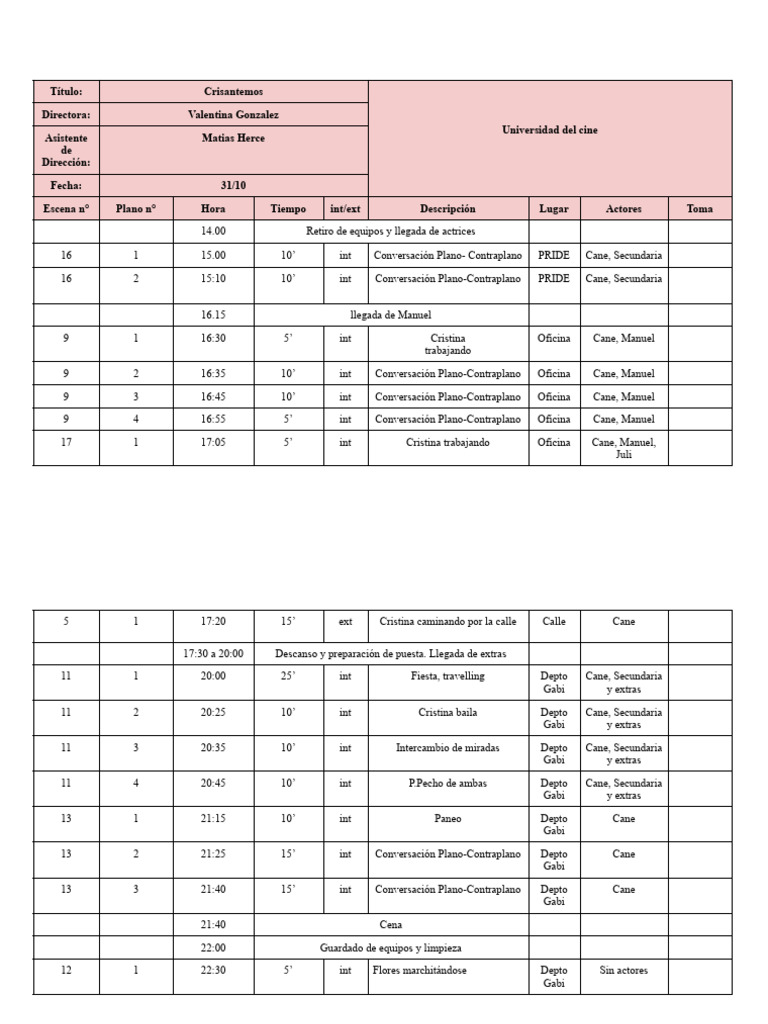 Plan de Rodaje Valen | PDF