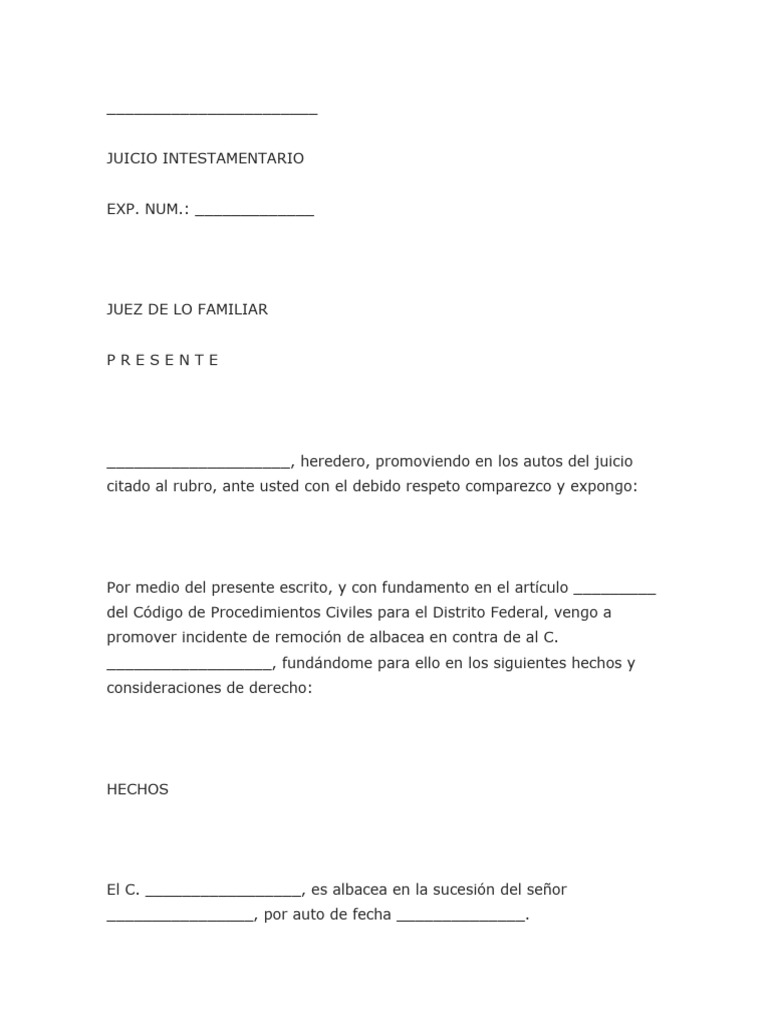 Incidente de Remoción de Albacea | PDF Incidente de Remoción de Albacea | PDF