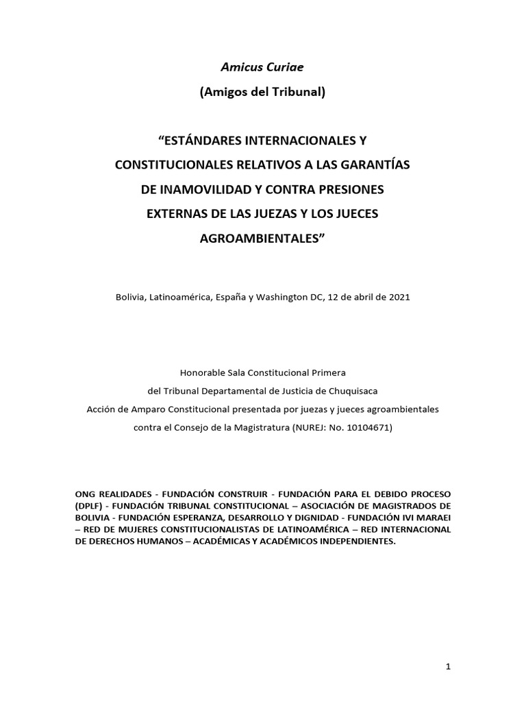 Inamovilidad Judicial en Bolivia: Amicus Curiae | PDF | Judicaturas ...