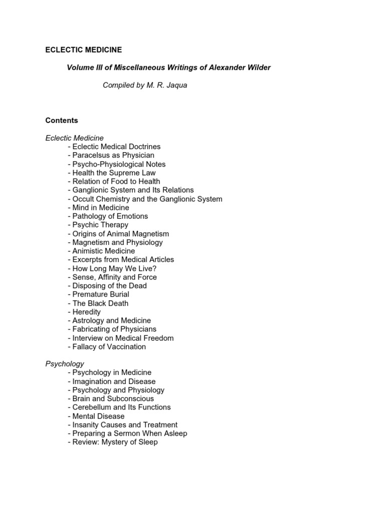 Eclectic Medicine - Vol 3 Misc Writings of Alexander Wilder | PDF ...