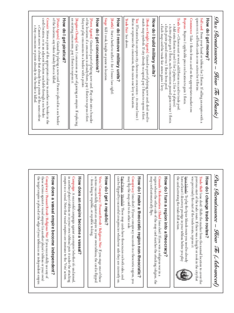 Pax Renaissance - 'How To' Cards (US Letter) | PDF | Piracy | Trade