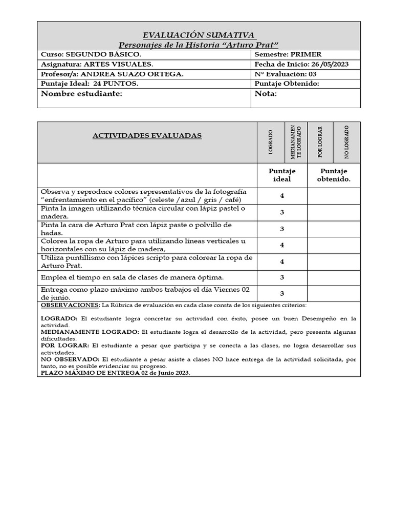 Pauta de Evaluación Trabajo de Arte 3 | PDF | Lápiz | Visión
