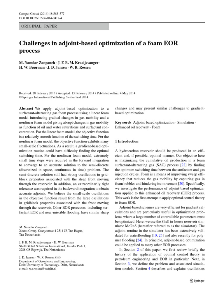 Zanganeh, Kraaijevanger, Buurman, Jansen, Rossen - 2014 - Challenges in Adjoint-Based ...