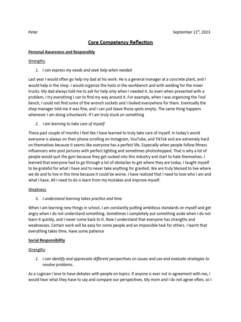 Core Competency Reflection | Download Free PDF | Conversation | Thought