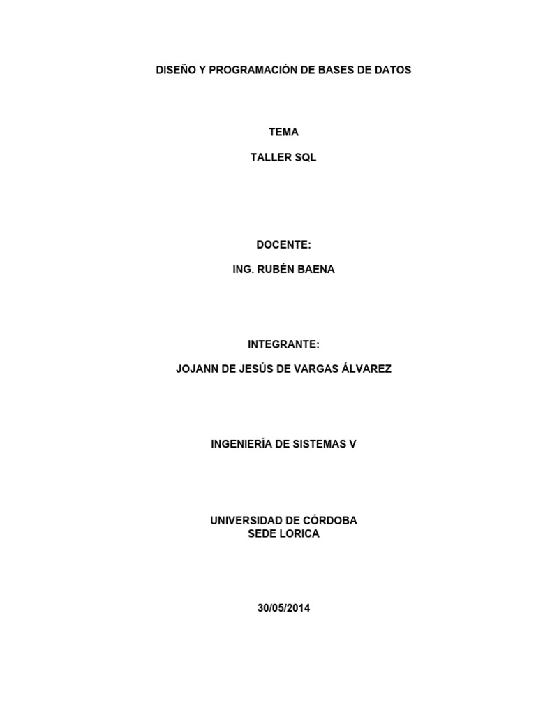 Solucion TallerSQL | PDF | SQL | Diseño de software