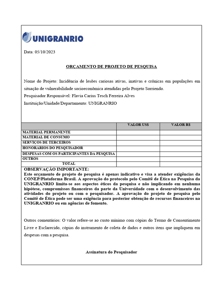 Orcamento de Projeto de Pesquisa-Cep | PDF