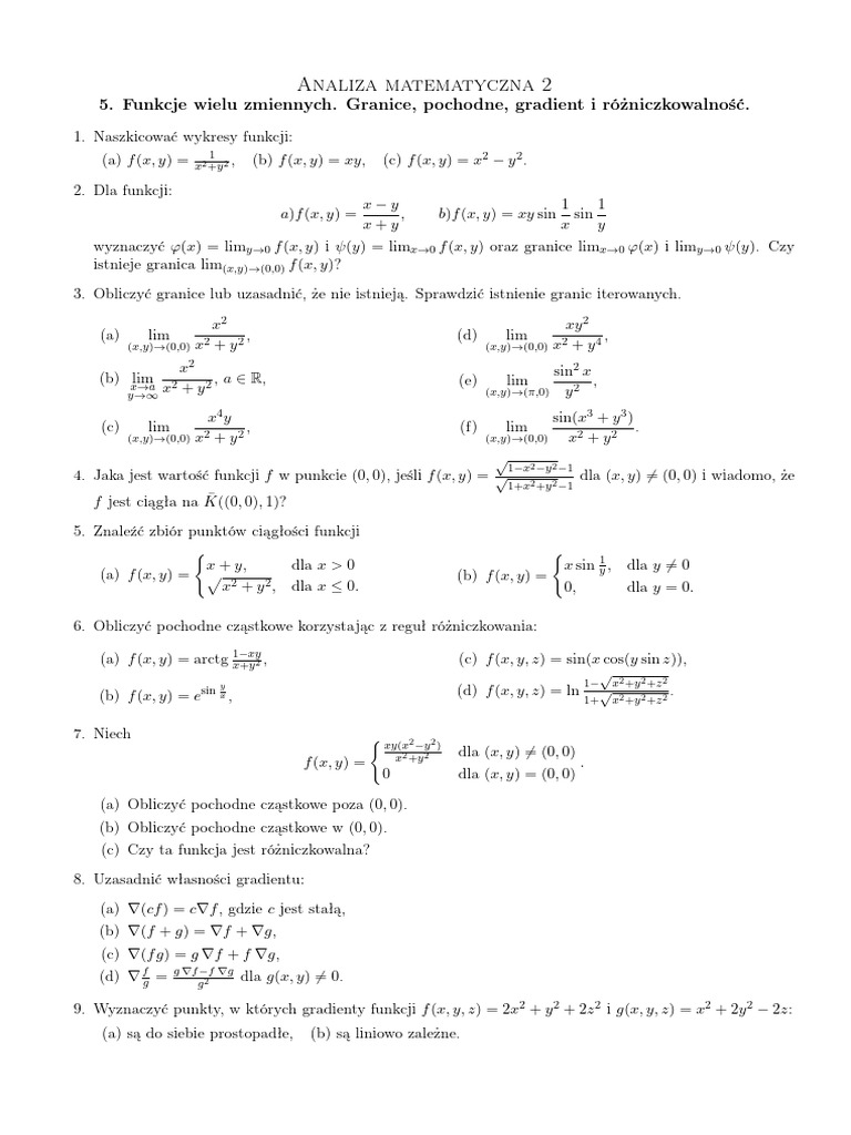 Lista 5 Rachunek Rozniczkowy 1 | PDF