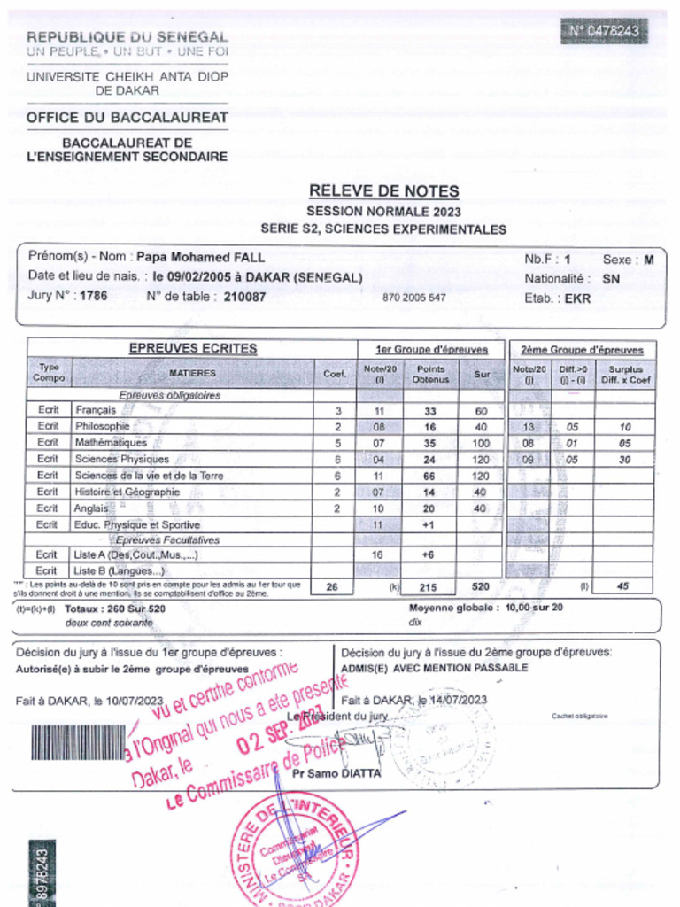 Releve de Notes | PDF Releve de Notes | PDF