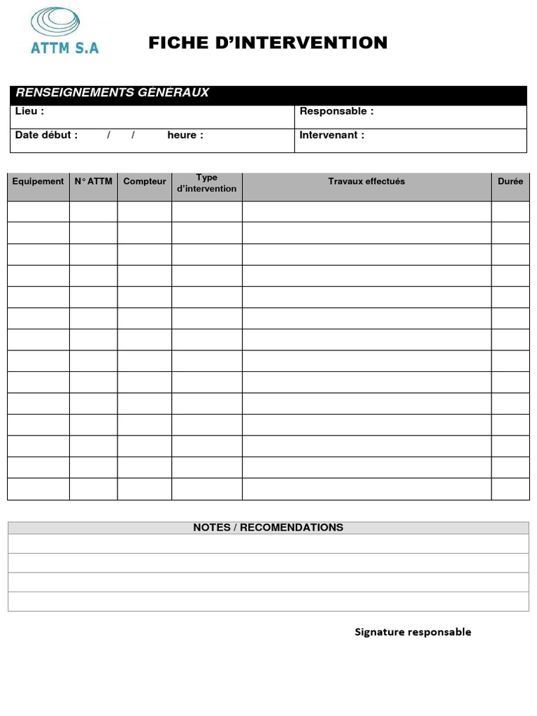 Fiche d'Intervention Technique | PDF