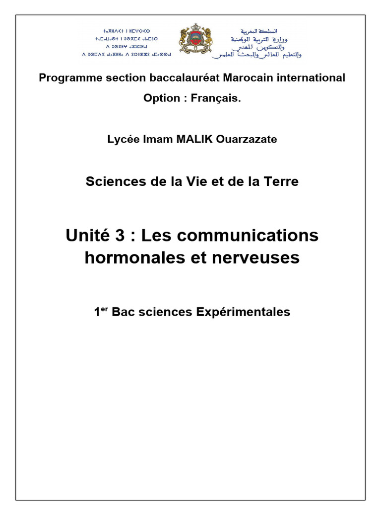 Cours 1bac Sc Unité 3 Chapitre 1 Glycémie Fr Pdf