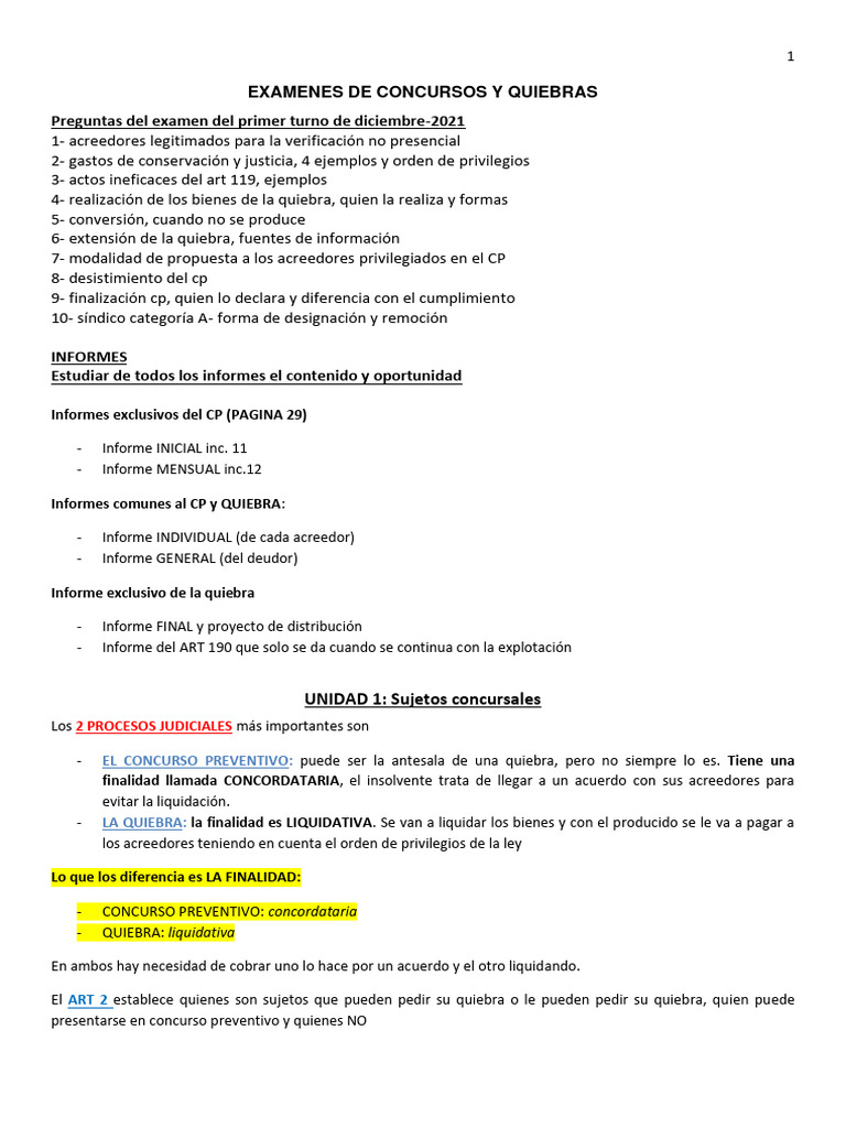 Preguntas y Respuesta Concursos y Quiebras | PDF