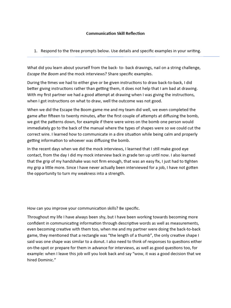 Communication Activity Reflection | PDF | Communication | Behavioural ...
