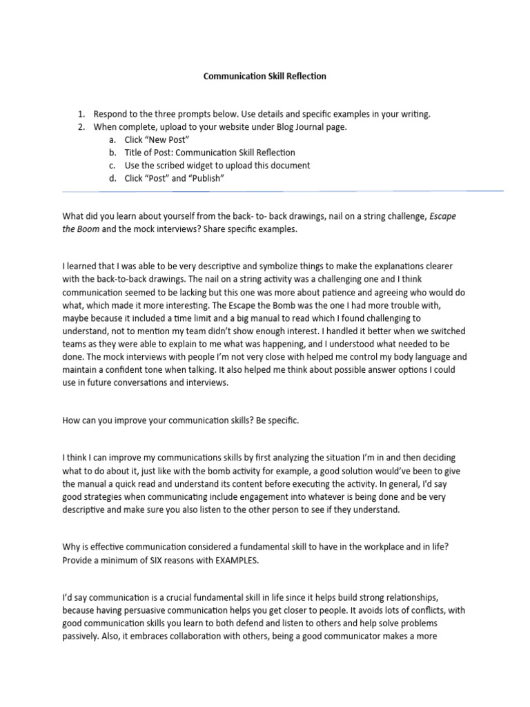 Communication Activity Reflection | PDF | Communication | Psychological ...
