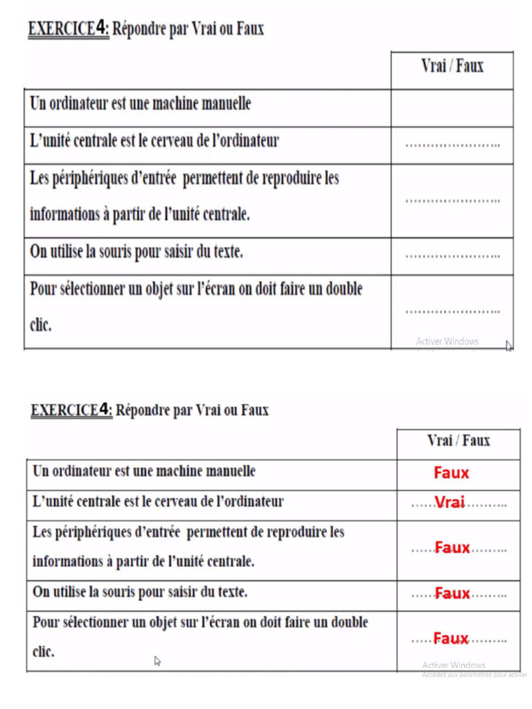 Initiation A L'informatique Exercice Corrige N 1 | PDF