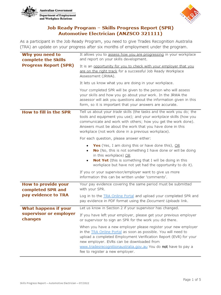 Auto-Electrician SPR - July 2022 | PDF | Electrician