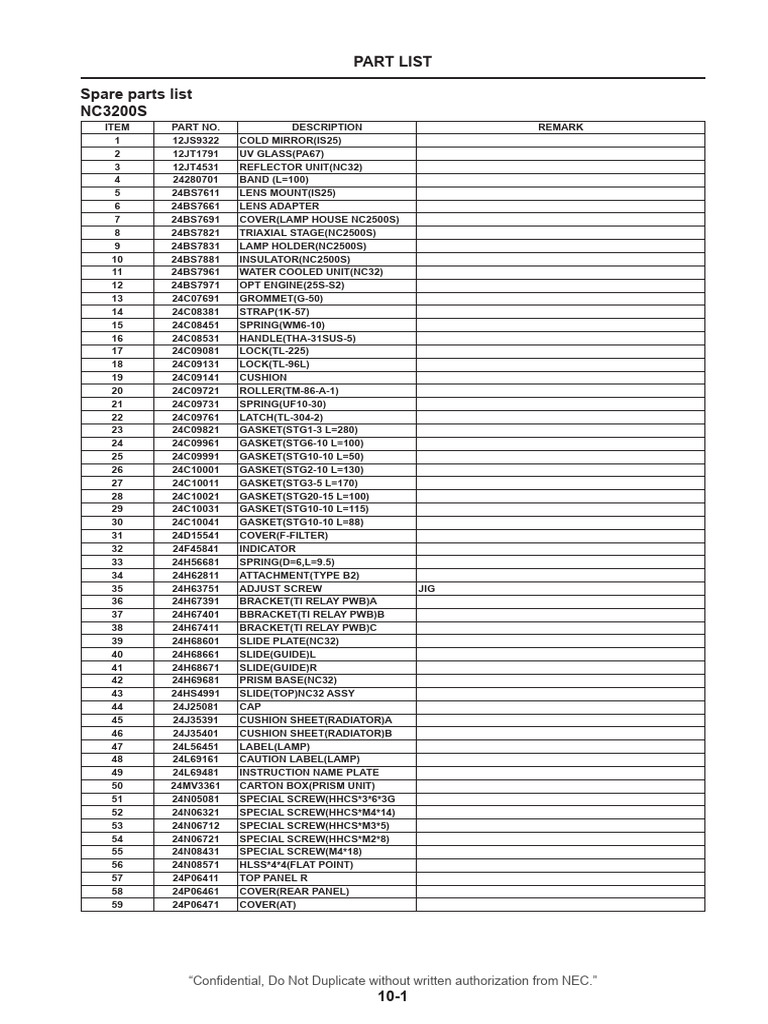 NC3200S - Part List | PDF | Manufactured Goods | Equipment