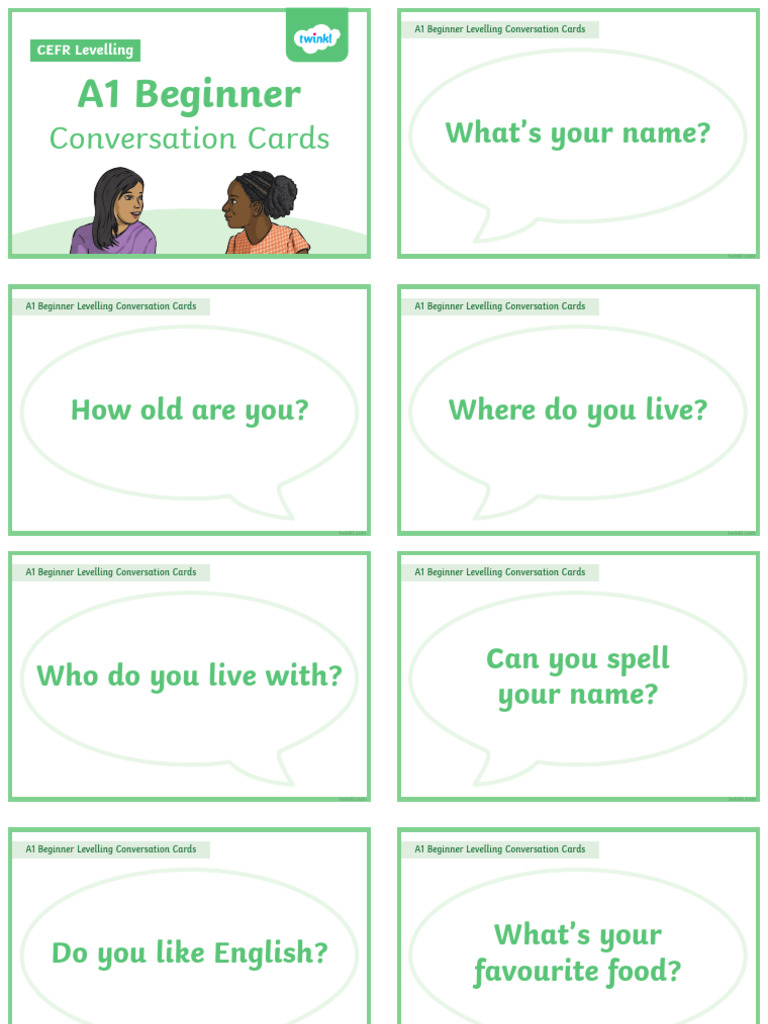 A1 Beginner ESL Conversation Cards | PDF | English As A Second Or ...