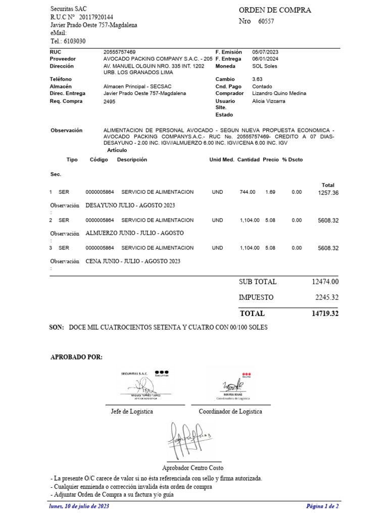 Oc 60557 - Avocado Packing Company S.A.C. RQ 2495 (Trujillo Alicia Jun ...