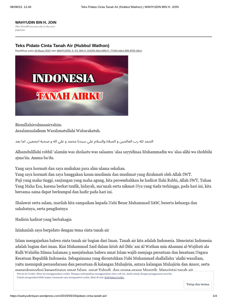 Teks Pidato Cinta Tanah Air (Hubbul Wathon) - WAHYUDIN BIN H. JOIN | PDF