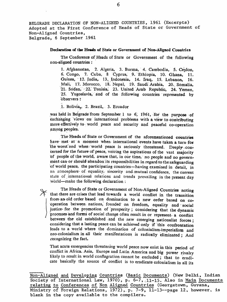 01st Summit of The Non-Aligned Movement - Final Document (Belgrade ...