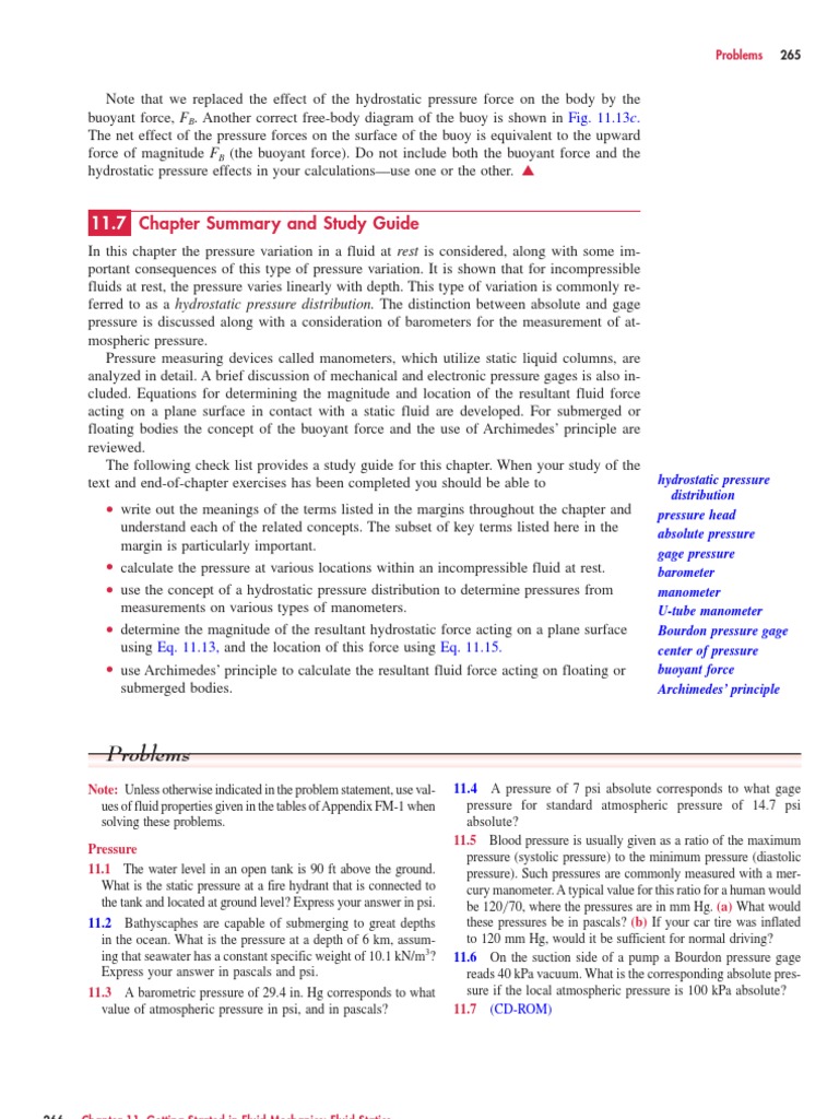 Lecture HW 5 ProbText Moran2003 Chp11 FluidStatics | PDF | Pressure Measurement | Pressure