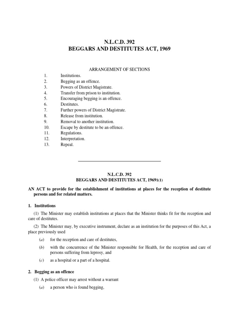Beggars and Destitutes Act Overview | PDF | Magistrate | Justice