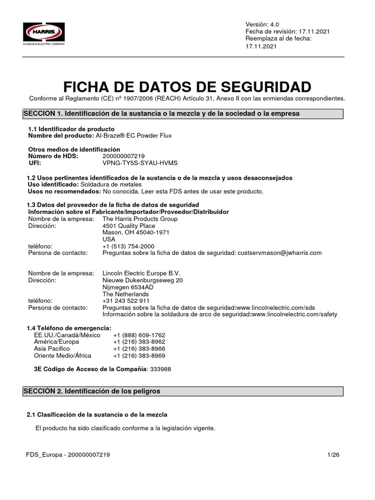 Al-Braze EC Powder Flux ZLE - SDS - EU-ES-200000007219 | PDF | Química ...