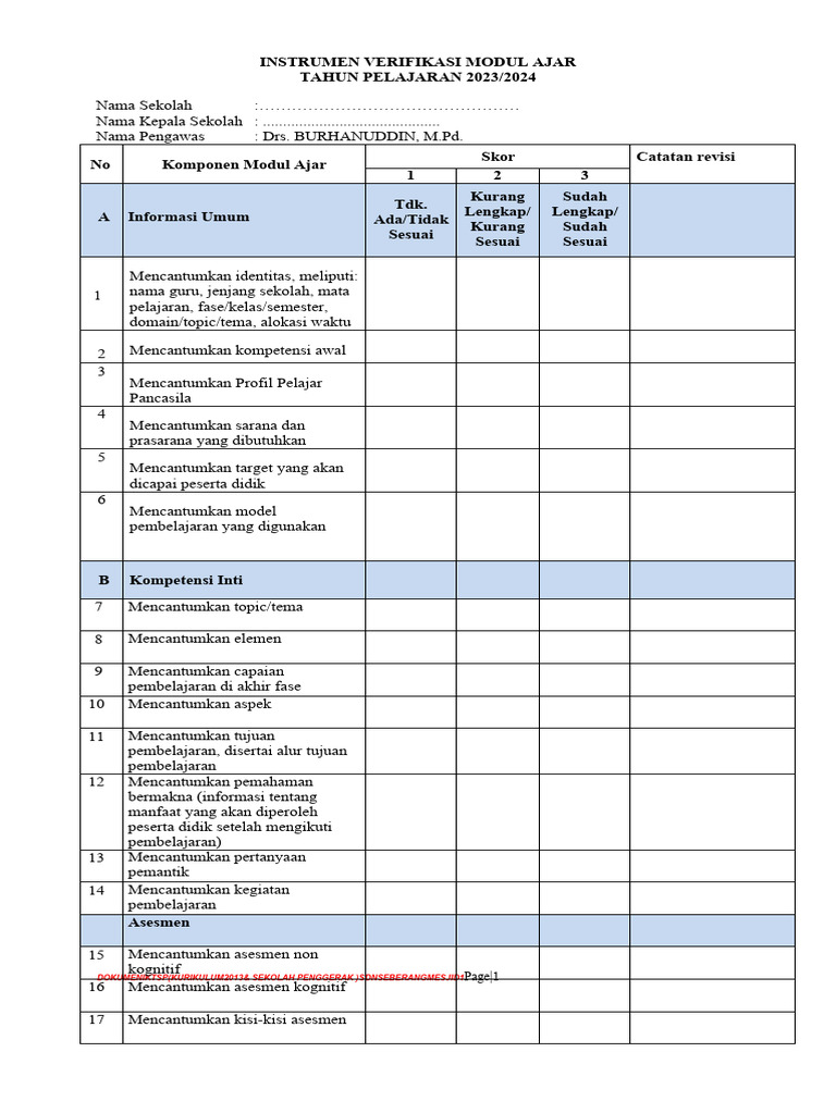 Instrumen Modul Ajar | PDF