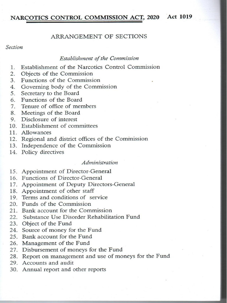 Narcotics Control Commission Act, 2020 (Act 1019) | PDF