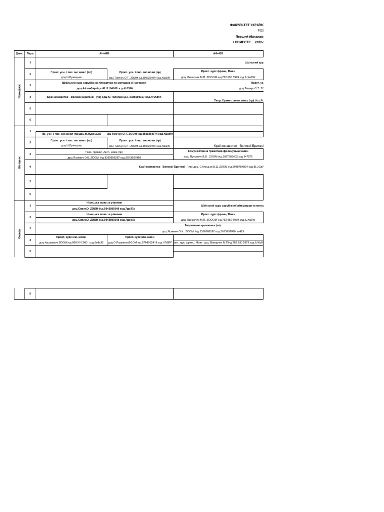 Rozklad 4 Kurs 2 | PDF