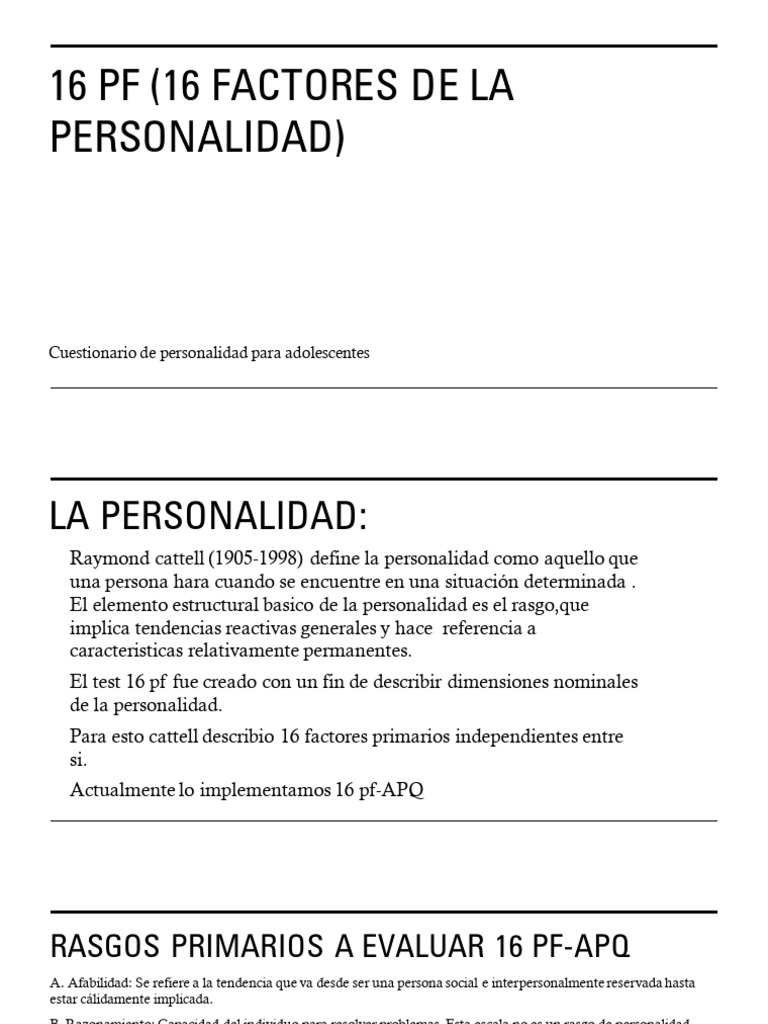 16 PF (16 Factores de La Personalidad-1 | PDF | Psicología Social | Ciencia cognitiva
