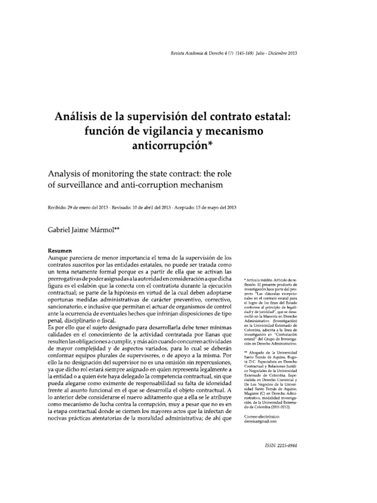 Gabriel Jaime Mármol. Supervisión Función de Vigilacia y Mecanismo Anticorrupción | PDF
