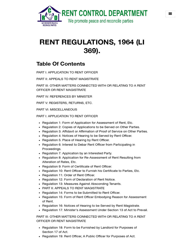 Ghana Rent Regulations 1964 LI 369. | PDF | Landlord | Leasehold Estate